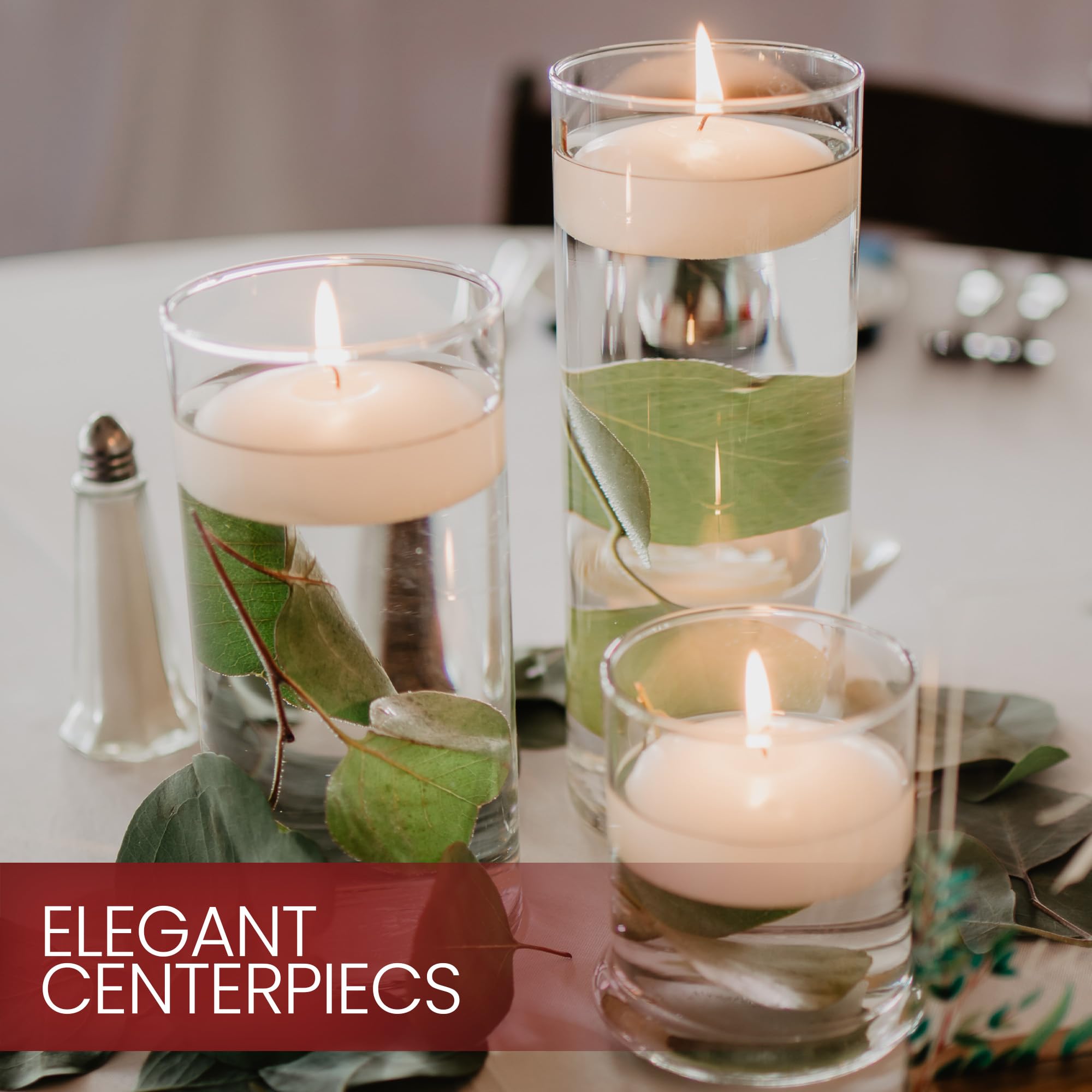 24 Count 3" Inch Floating Candles Bulk Set with 10 Hour Burn Time, Unscented White Floating Candles for Centerpieces in Cylinder Vases at a Wedding, Party, Pool, or Holiday, Large Floating Candles