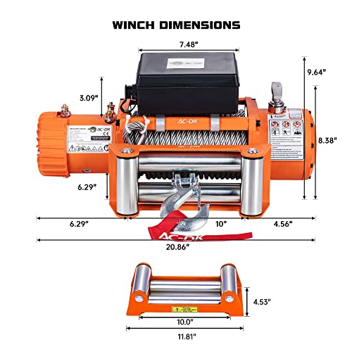 AC-DK 12000 lb. Waterproof IP67 Electric Winch Kit, 12V Winch Steel Cable Electric Winch Truck Winch with Wireless Handheld Remotes and Wired Handle (Include 12500lbs - Steel Cable)