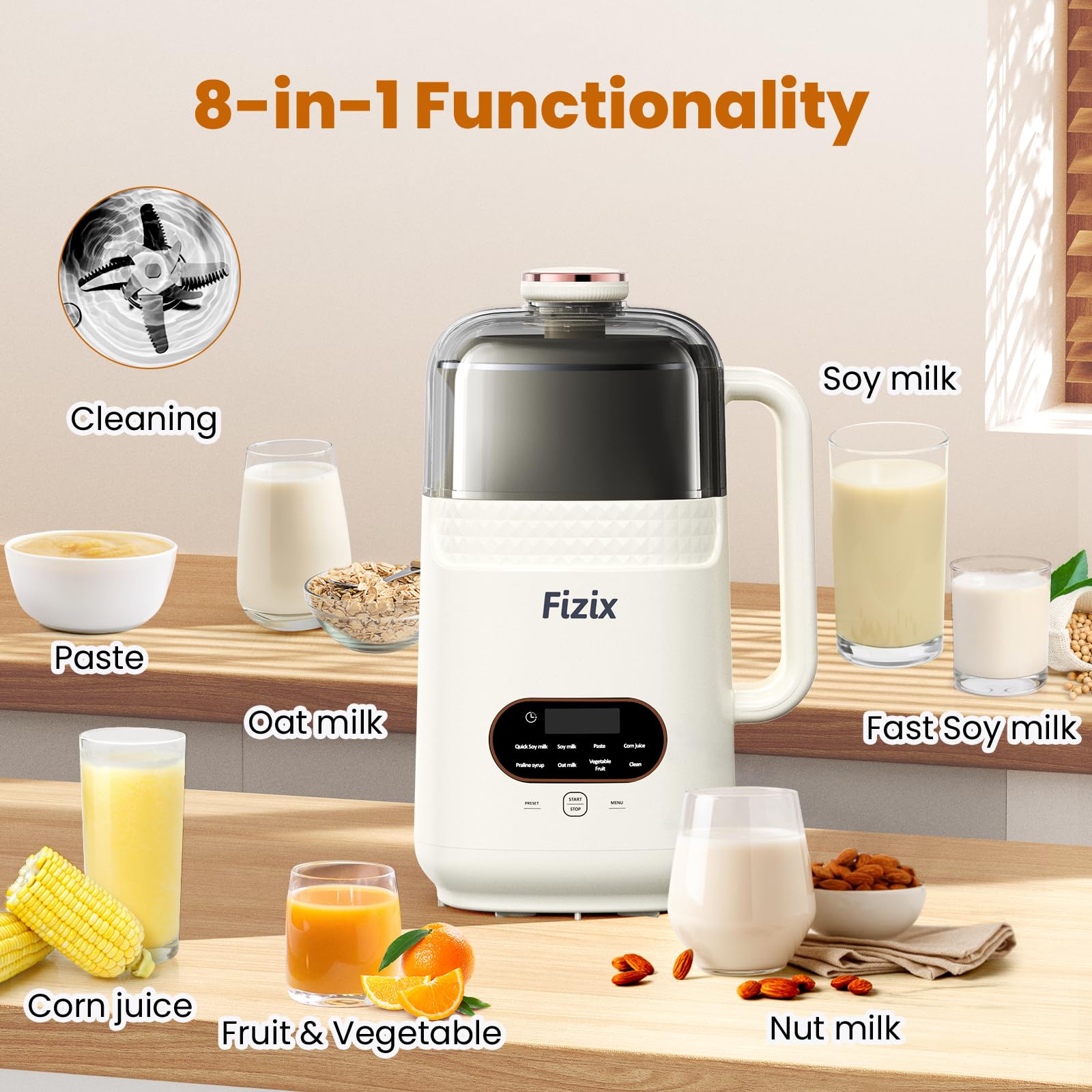 34oz Nut Milk Maker,8 in 1 Automatic Soy Milk Maker for Homemade Nut,Soy,Almond,Oat Milk,Fruit and Vegetable,Almond Milk Maker with Delay Start/Keep Warm/Self-Cleaning,White