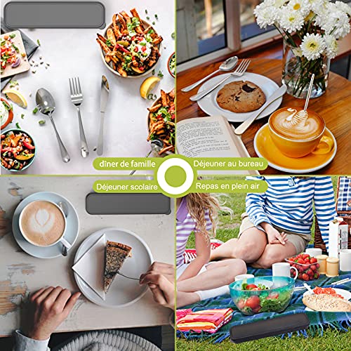 DAONG Portable Cutlery Set, Camping Cutlery Set, Travel Cutlery Set, Stainless Steel Table Cutlery Set, with Organiser for Home, Kitchen, School, Workplace, Lunch Box (Silver 9 pieces)