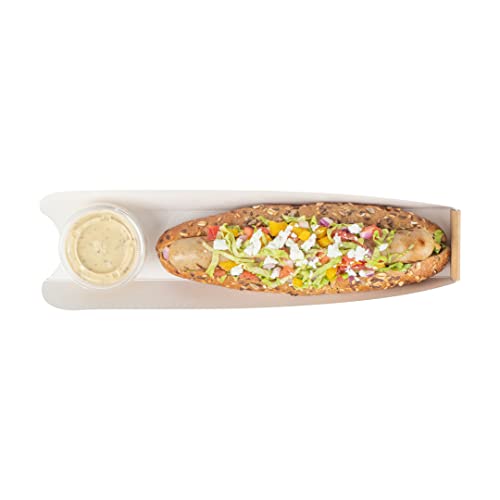 Restaurantware Bio Tek 11.8 x 2 x 1.3 Inch Hot Dog Trays 200 Open-Design Hot Dog Containers - Greaseproof Recyclable Kraft Paper Hot Dog Serving Trays