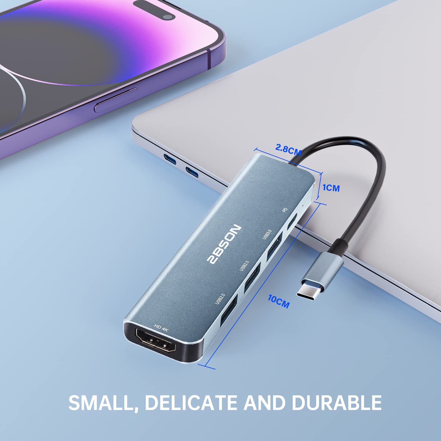 2BSON USB C Hub Adapter 5 in 1 with PD 100W, 4K HDMI, 1 USB-A 3.0, 2 USB-C 2.0, Docking Station Compatible with MacBook, Dell, Surface.