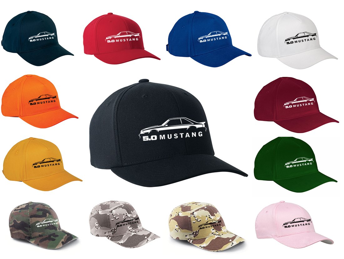 1987-93 Ford Mustang GT 5.0 Hatchback Classic Outline Design Flexfit hat Cap Large/XLarge Black