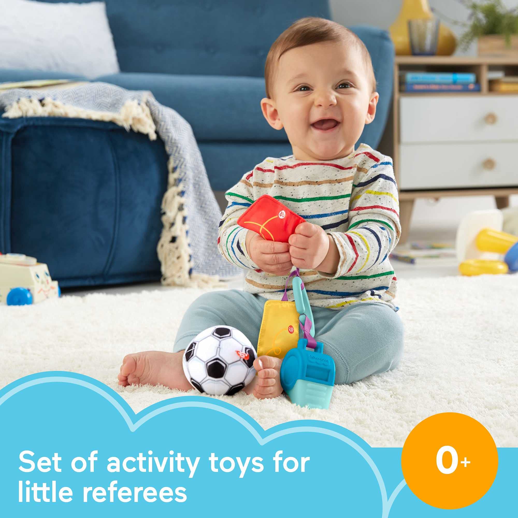 Fisher-Price Baby Toys Just for Kicks Gift Set, 3 Soccer-Themed Rattle Teether & Crinkle Activities for Developmental Play Newborns Ages 0+ Months
