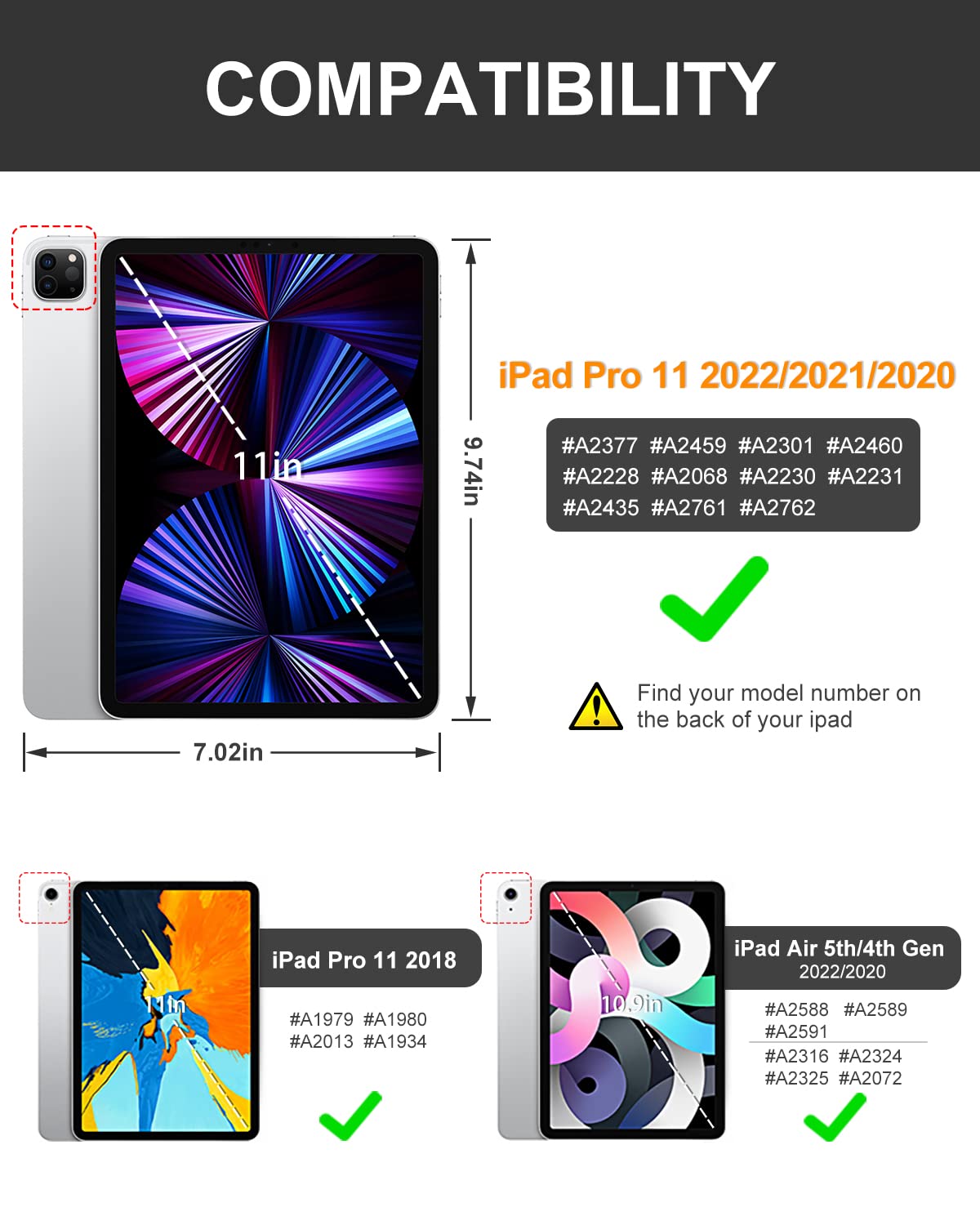 DTTO for iPad Pro 11 Inch 4th/3rd/2nd/1st Generation 2022/2021/2020/2018 Case, Also Fit iPad Air 11-Inch/5th/4th Gen, Slim Lightweight Trifold Stand Soft Back Cover,Auto Sleep/Wake,Black