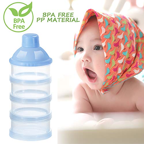 Accmor Baby Formula Dispenser, 4 Layers Stackable Formula Container, Milk Powder Formula Dispenser On The Go, Baby Feeding Travel Storage Container, BPA Free, Blue, 2 Pack