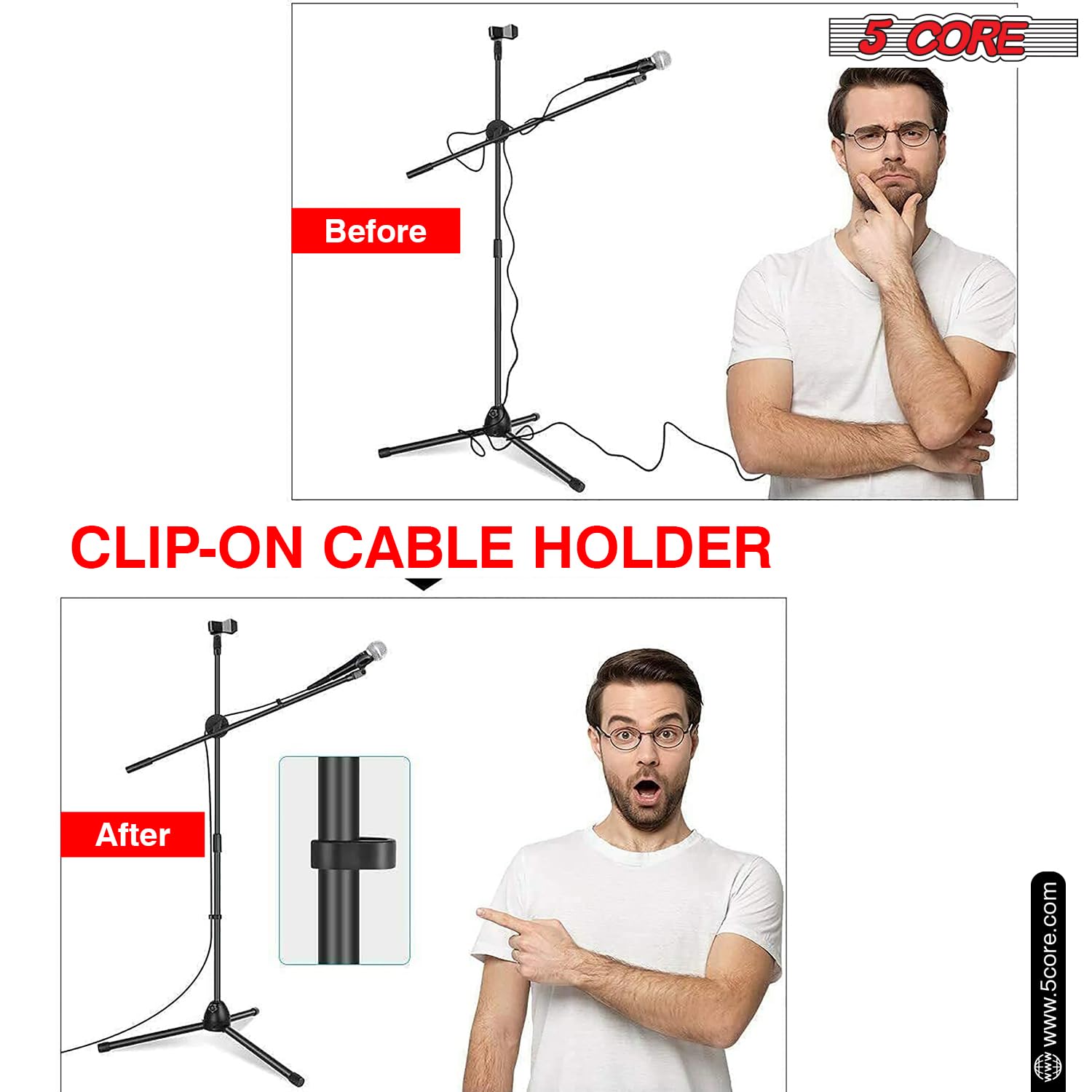 5 Core Tripod Mic Stand Floor 4Pcs Adjustable 31 to 76 Inches Boom Arm Holder Microphone Stands 360 Degree Rotating + Dual Mic MS DBL 4PCS