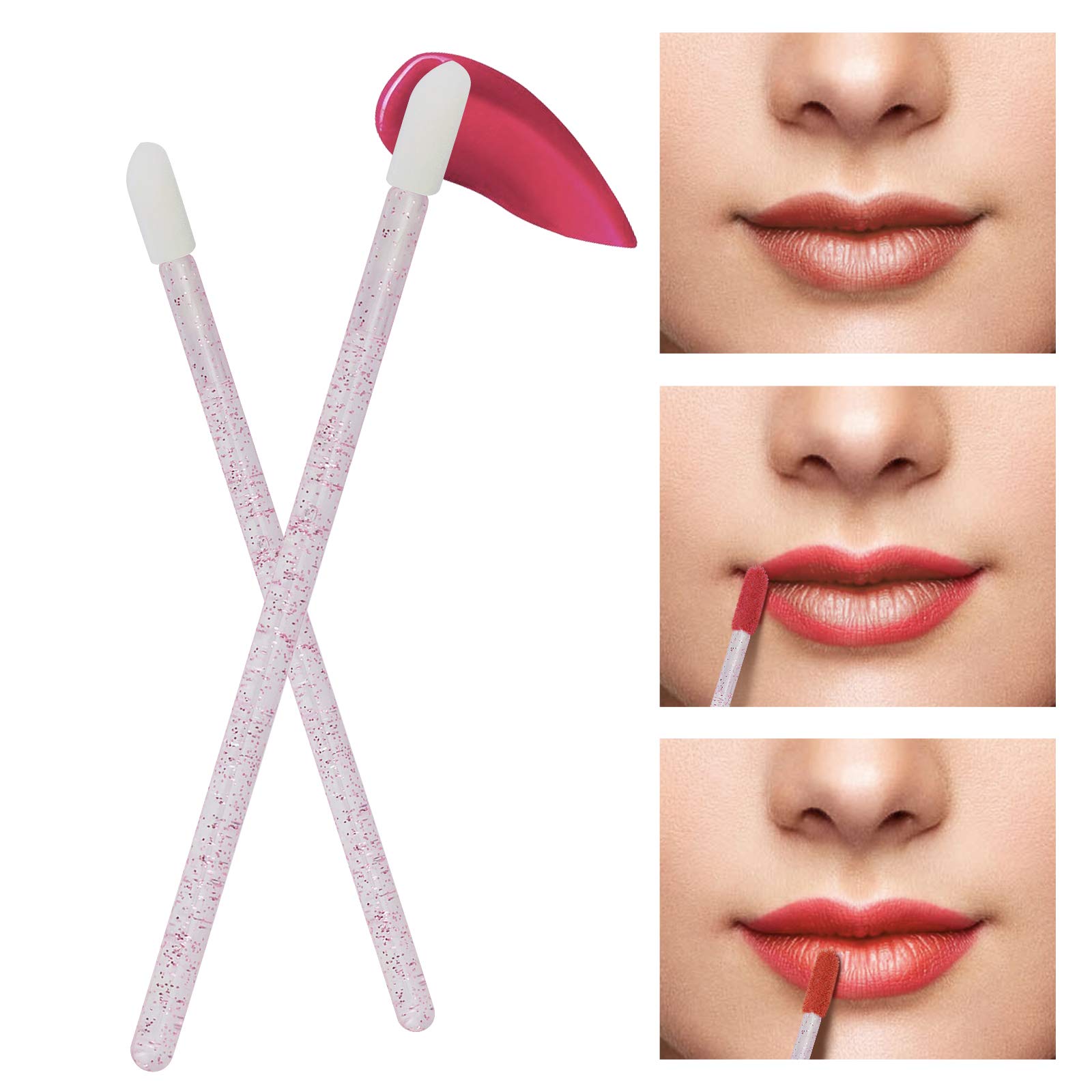 tifanso 300 PCS Lip Brush, Disposable Makeup Applicators, Lip Gloss Brush Lipstick Applicator Wands, Multicolor Makeup Tool Kits Beauty Lipstick Cosmetic (Crystal Pink)
