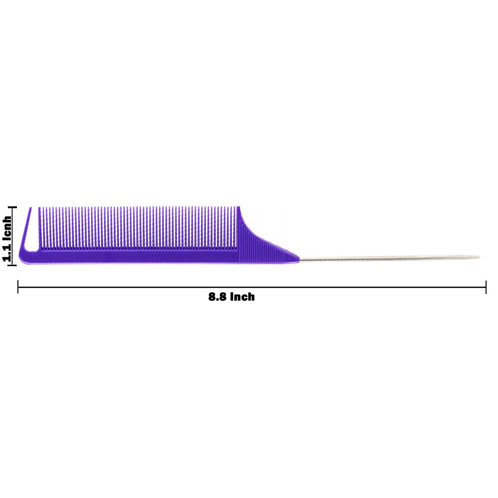 Generic 3 Pack Rat Tail Comb Steel Pin Carbon Fiber Heat Resistant Parting Combs with Stainless Steel Pintail Purple