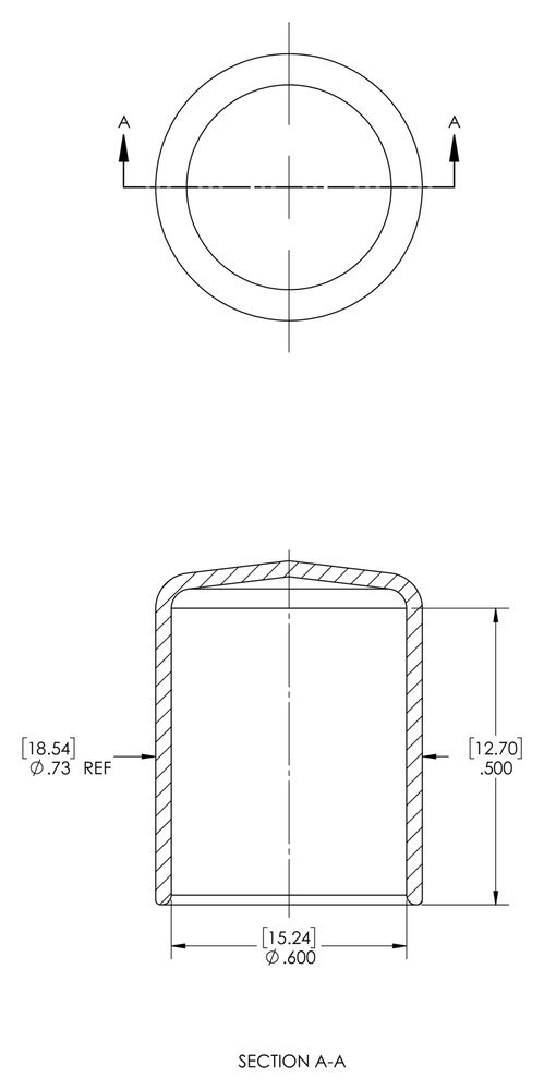 Caplugs 99390159 Plastic Round Cap VC-600-8, Vinyl, Cap ID 0.600" Length 0.500", Black (Pack of 60)
