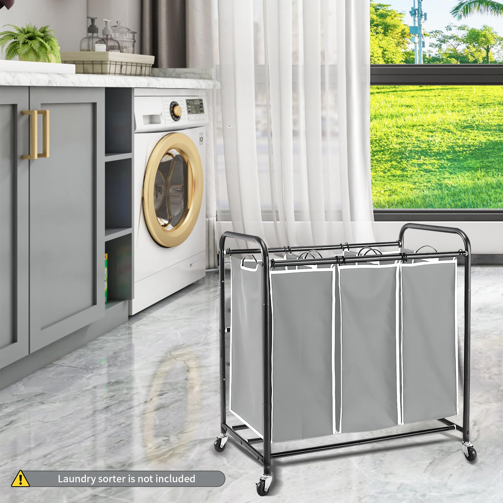 3 Bag Laundry Sorter Replacement Bags, Augot Large Hamper Cart Removable Replacement Bags with 6Pcs Carry Handle, Laundry Organizer Storage Replacement Bags 21“H×15“L×9”W (No Hangers )