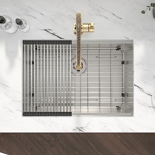 27 Undermount Kitchen Sink - Kichae 27"x19" Kitchen Sink Ledge Workstation Stainless Steel 18 Gauge Single Bowl Under Counter Sink Basin All In One Deep Sink With Cutting Board