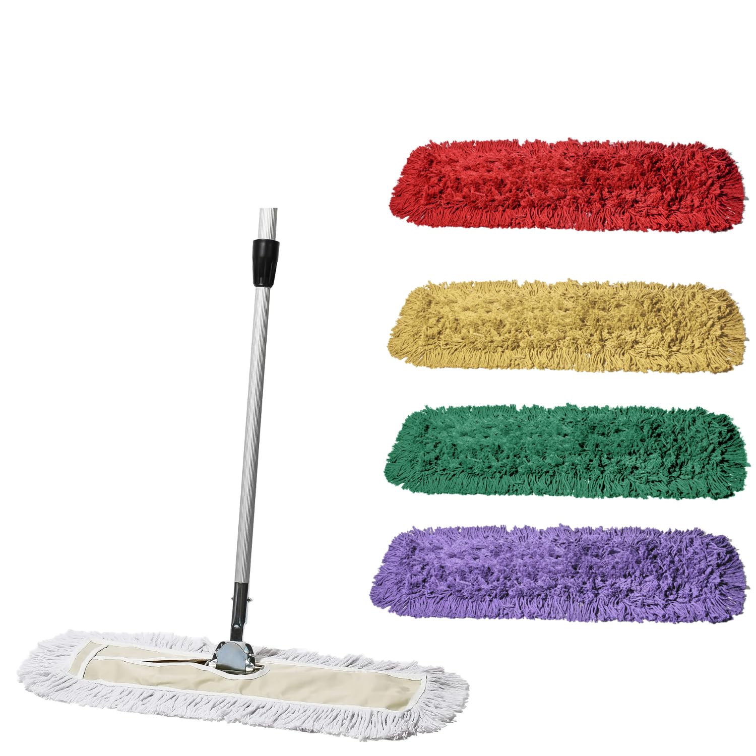 24 Inch White Dust Mop with Metal Handle and 24 Inch Dust Mop Refill Bundle - 1 Mop Sets and 4 Refills