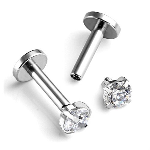 16g CZ Labret Cartilage Tragus Monroe Lip Nose Helix Stud Earrings Stainless Steel Cubic Zirconia Tiny Mini Small Studs Body Piercing Jewelry Hypoallergenic 2mm 3mm 4mm 3 Pairs Set