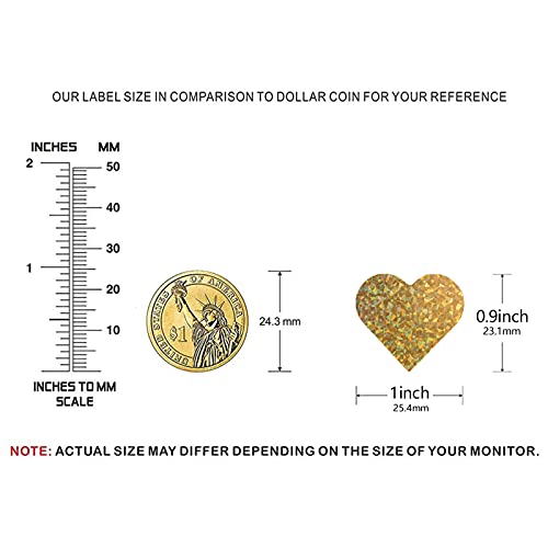 Mercei 1"(2.5cm) Gold Heart Stickers with Glitter Holographic Gravel Pattern, 500 pcs Sparkling Adhesive Heart Sticker Labels per Roll, Love Stickers for Personal and Business Use