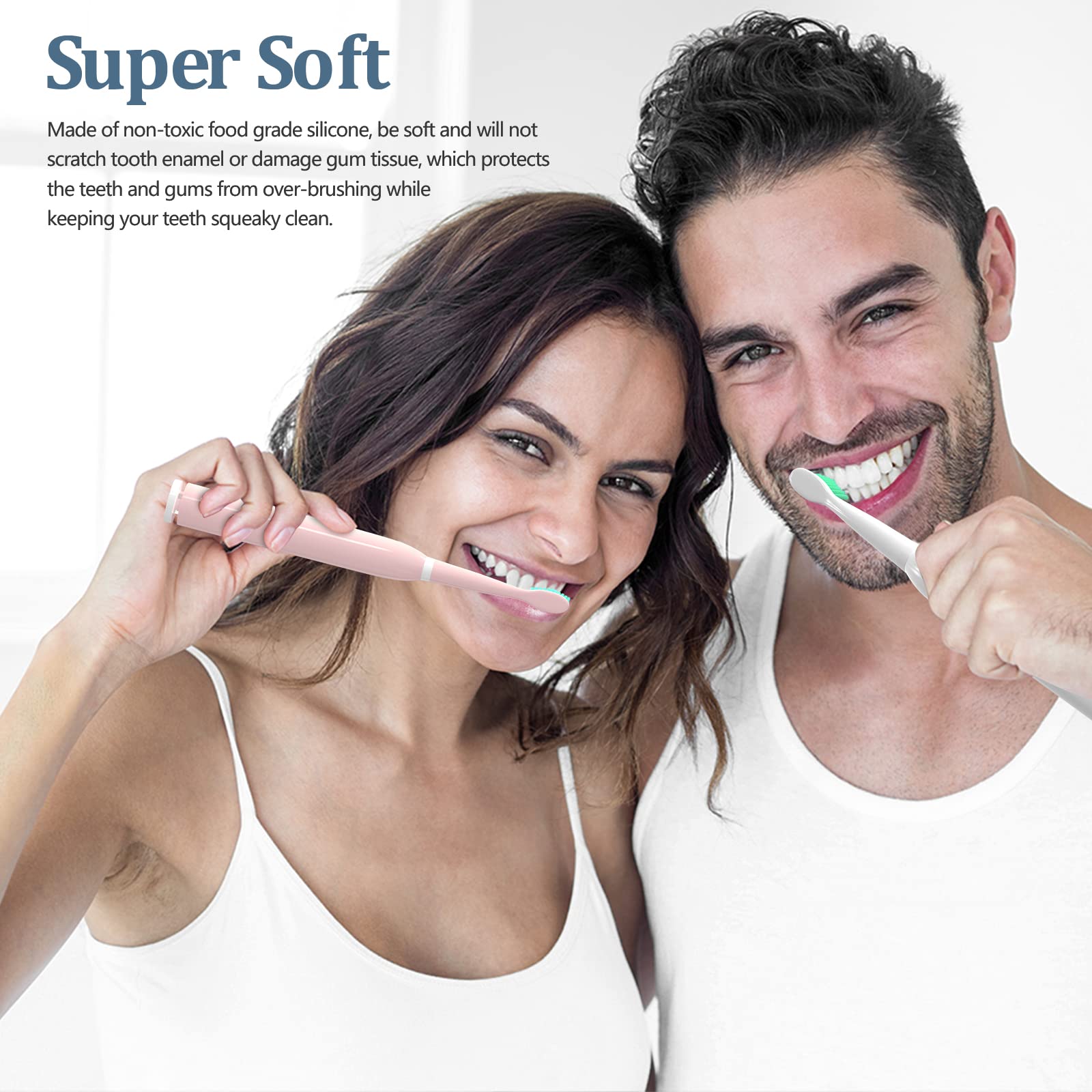 2 Pack Rechargeable Electric Toothbrushes with 10 Brush Heads, Electric Toothbrush for Adults and Kids with 5 Modes, 2 Minutes Smart Timer, Once Fullly Charging for 45 Days, White & Pink