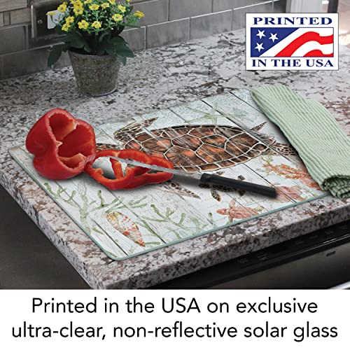 CounterArt Shoreline Shells Sea Turtle 3mm Heat Tolerant Tempered Glass Cutting Board 15β x 12β Manufactured in the USA Dishwasher Safe