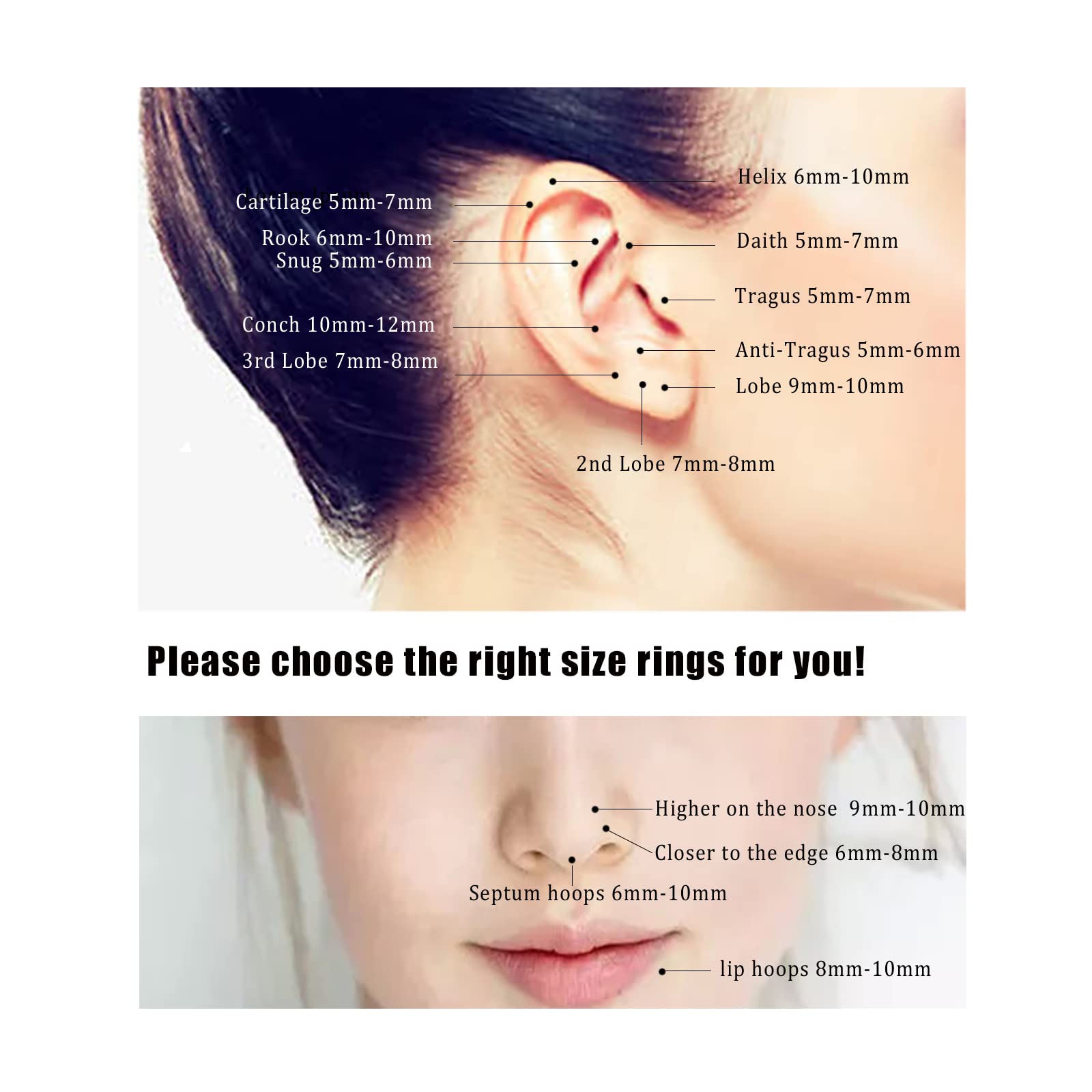 16G Nose Rings hoops L Shaped Nose studs for women Septum Rings 16g(silver, 10)