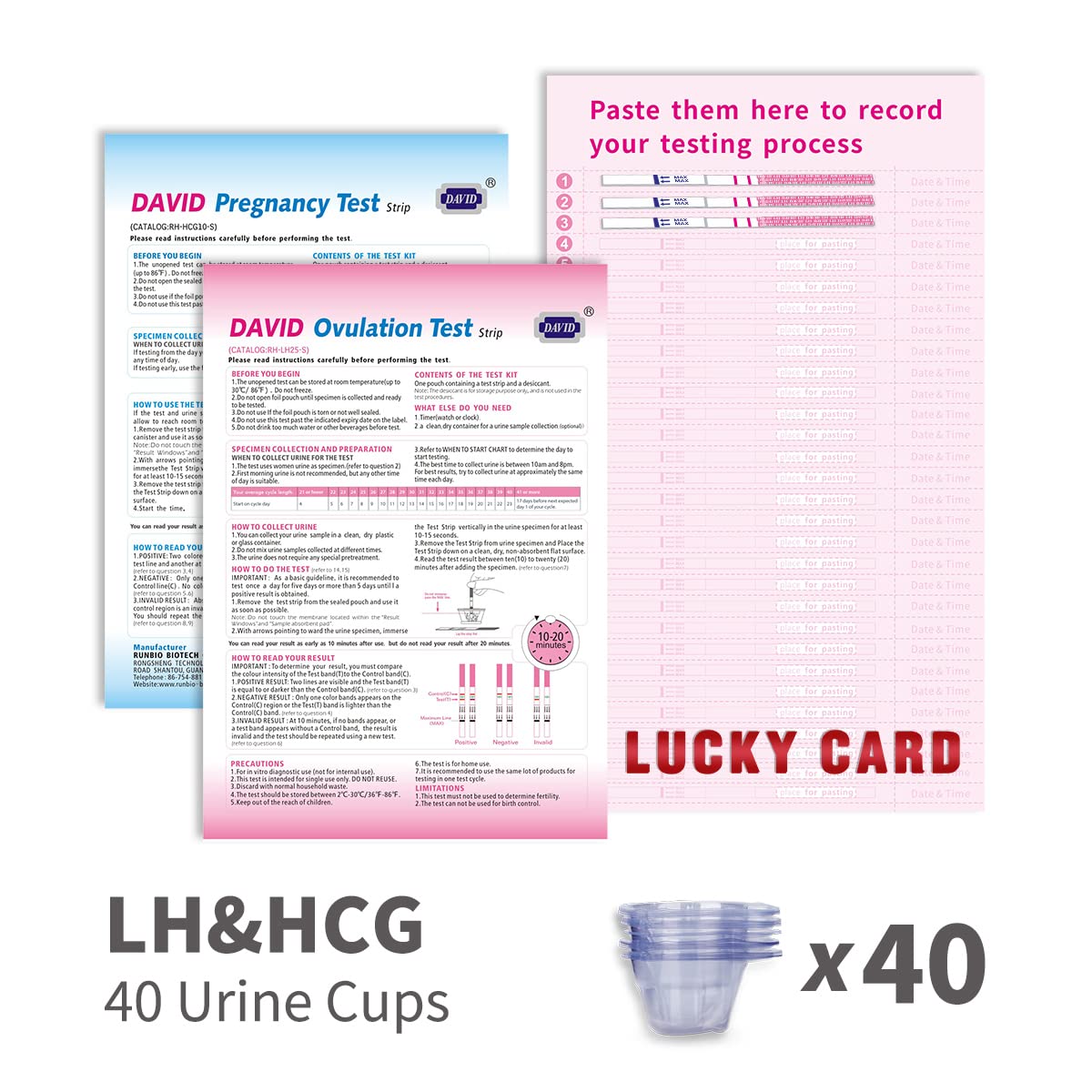 DAVID Ovulation Predictor Kit, 30 Ovulation Tests + 10 Pregnancy Tests Strips, 40 Count with Urine Cups, Fertility Test for Women, Over 99% Accurate (30LH-10HCG), EXP 10-30-2023