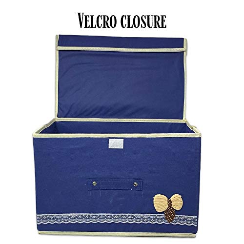 BANBERRY DESIGNS Storage Bin with Lid and Handles Foldable β Collapsible Blue Container for Organizing Toys Closets Bedrooms Clothes Shoes