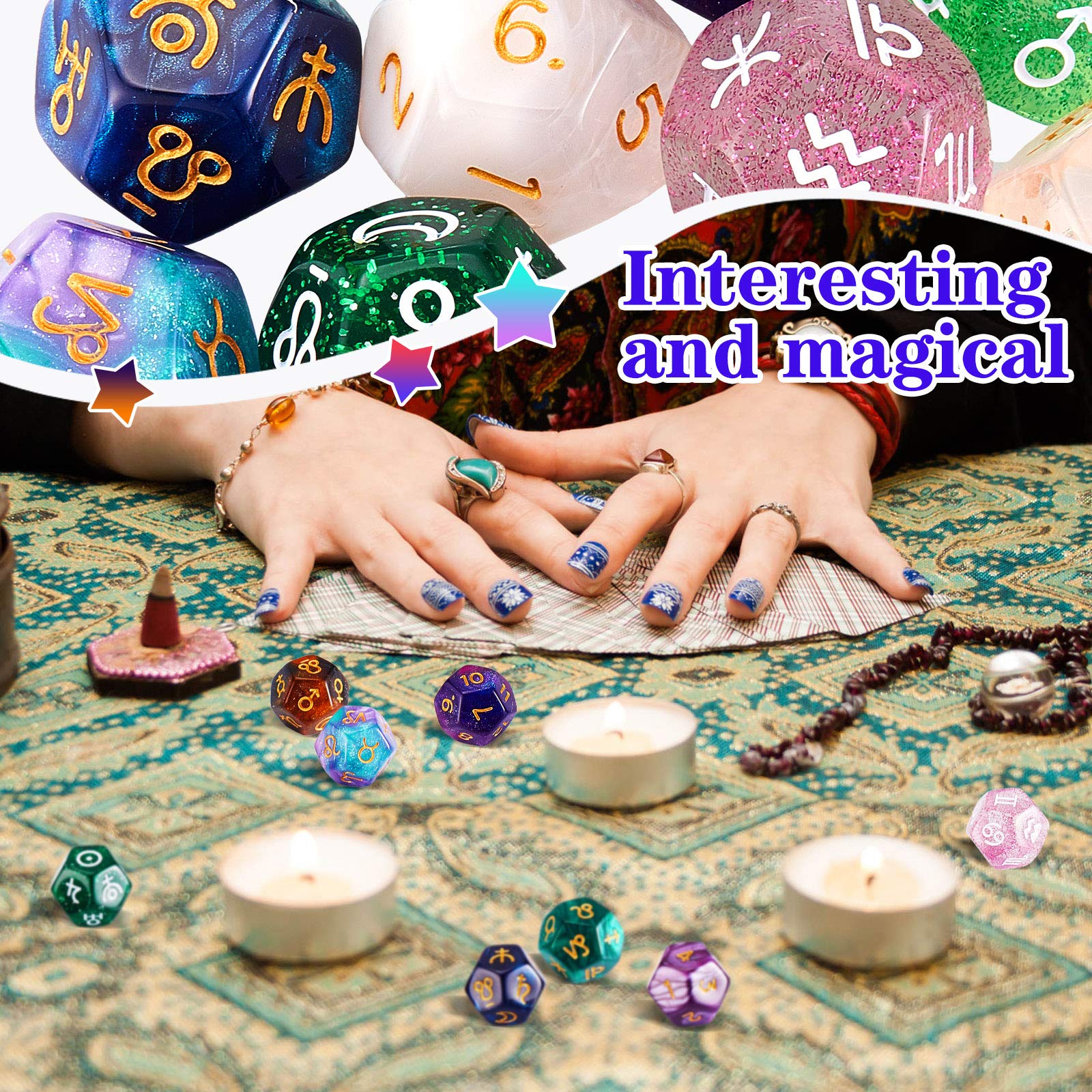 5 Sets Astrological Dice Constellation Dice 12-Sided Astrology Dice Astrology Tarot Constellation Divination Dice for Constellation Divination Tarot Cards Accessory Acrylic Pearl Astrological Dice