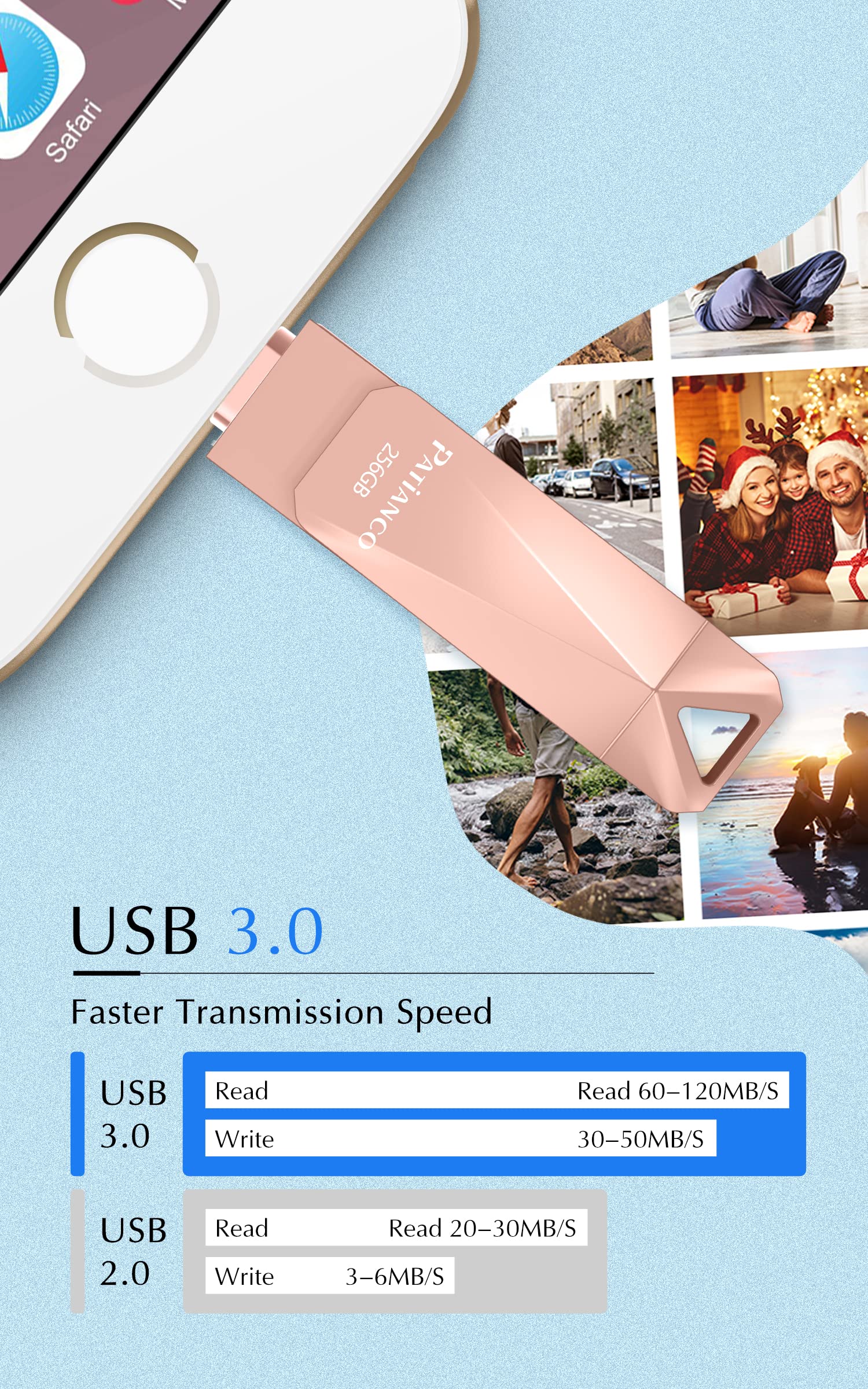 256GB Photo-Stick-for-iPhone, Apple MFi Cetified USB Flash Drive for iPhone Thumb Drive,iPhone-Memory-Stick for iPad/iPhone/Computer Picture Keeper Portable Hard Drive,Pink
