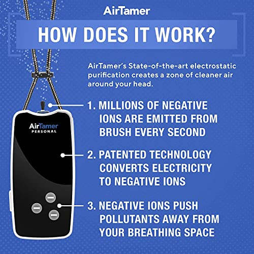 AirTamer A310 Rechargeable Personal Air Purifier, Proven Performance, Virus and Pollutant Tested*, Black with Metal Travel Case