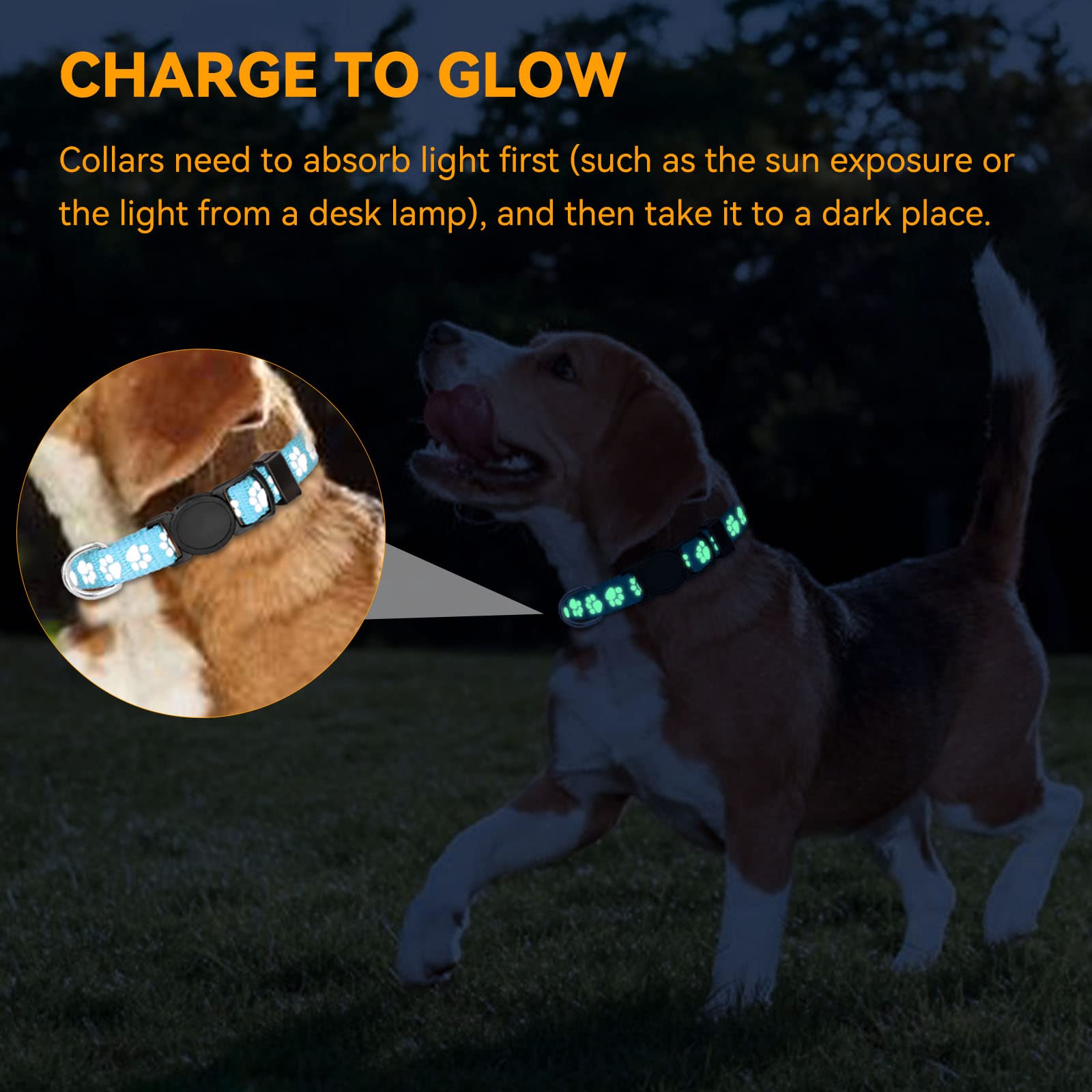 16 Pack Puppy Collars,Puppy Collars for Litter,Paw Print Safety Puppy Collars for Small Puppies,Nylon Breakaway Puppy ID Collars Whelping Collars Litter Collars Glow in The Dark(S)