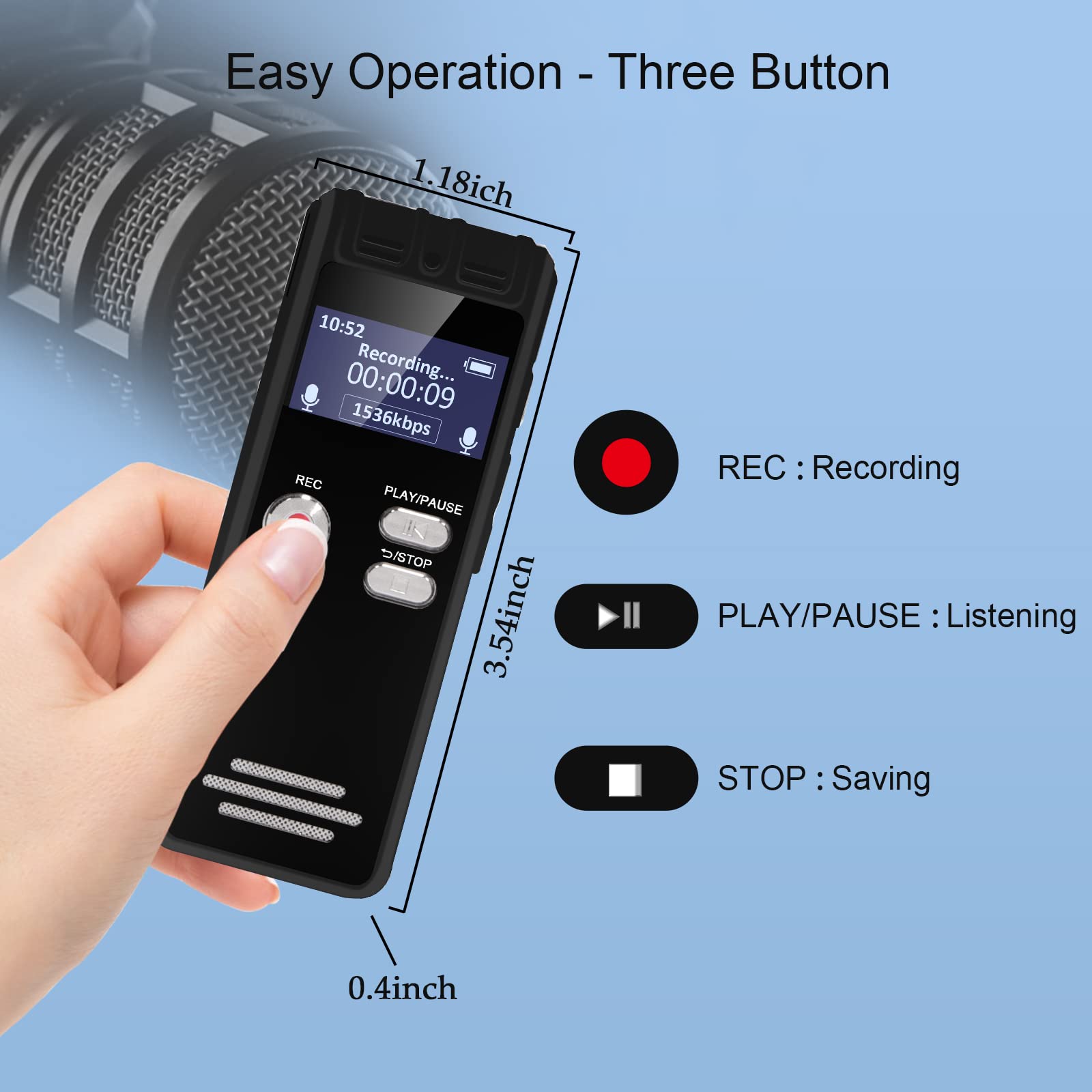 16GB Digital Voice Recorder: Small Voice Activated Recording Device with Playback | Password, Pocket Audio Tape Recorder Portable Dictaphone for Lecture Meeting Interview