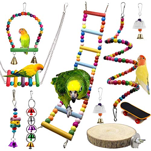 VolksRose Bird Swing Toys 10 Packs, Parrot Hammock Bell Toys Parrot Cage Toy Bird Perch with Wood Beads Hanging for Small Parakeets, Cockatiels, Conures, Budgie, Macaws, Parrots, Mynah, Love Birds