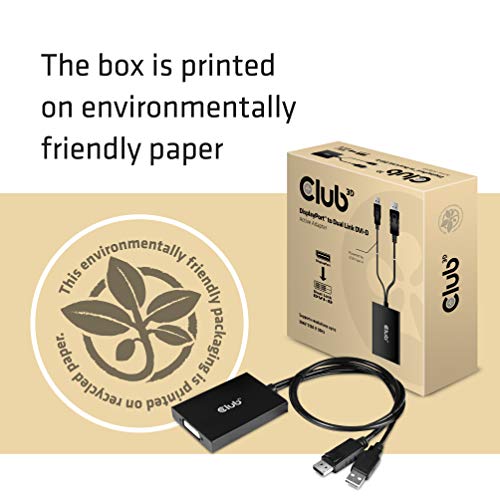 Club 3D CAC-1010 DisplayPort to DVI Dual-Link DVI-D Active Adapter for Your Monitor/Display - USB A Powered β 2560x1600 Resolution HDCP Supported NOT for Apple Cinema Monitors, Black