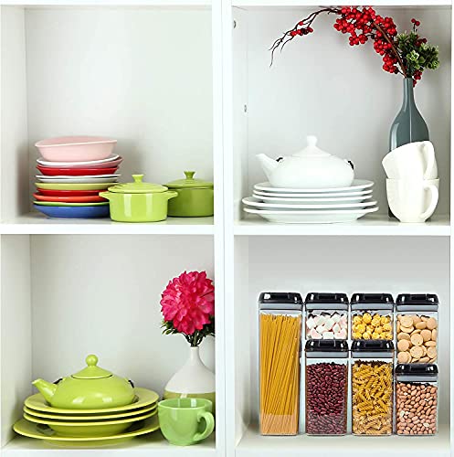 Airtight Food Container - 7 PC BPA Free Plastic Food Storage Containers with Easy Lock Lids - Stackable Sugar, Flour, Cereal & Beans Containers with Labels & Marker included (Lid Black)