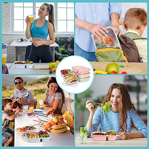 4 Pack Bento Lunch Box for Kids Adults, 2 Compartments Lunch Containers, Reusable Meal Prep Containers with Lids, Microwave & Dishwasher Safe, Divided Food Prep Containers for Travel, School & Work