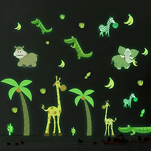 MESU Glow in The Dark Zoo Animal Stickers Crocodile Luminous Wall Decals for Nursery Baby Rooms Home Decoration Crocodile