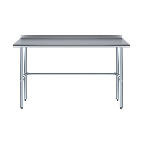 AmGood 14" X 60" Stainless Steel Work Table Open Base with 1.5" Backsplash | Metal Kitchen Food Prep Table | NSF