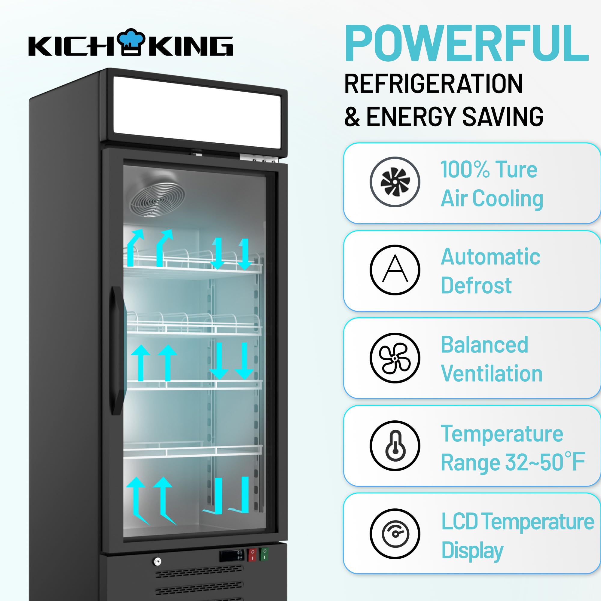 11.3 Cu. Ft Merchandiser Refrigerator 32-50°F Commercial Beverage Refrigerators Low-E Glass Door Display Cooler Aluminum Alloy Frame Upright Drink Fridge, LED Light Box Adjustable Organizer, Black