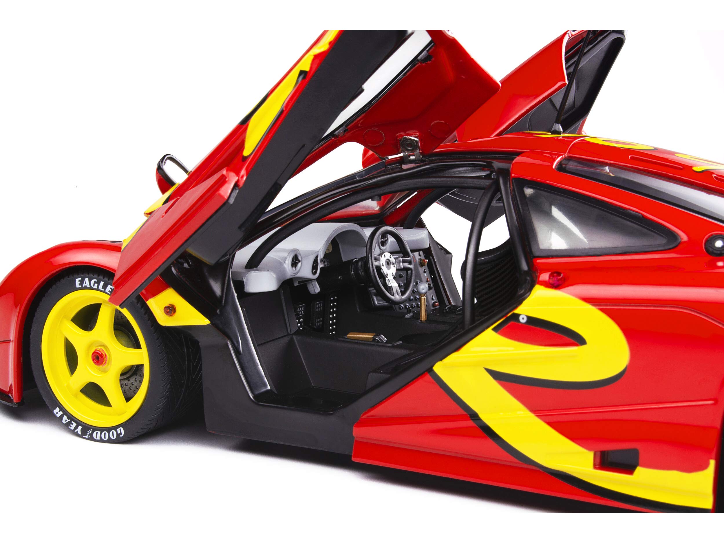 1996 McLaren F1 GTR Short Tail Launch Livery Red with Yellow Graphics 1/18 Diecast Model Car by Solido S1804102
