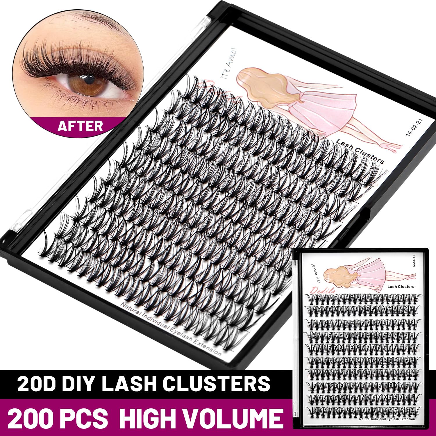 Dedila 8-22mm to Choose 20D/40D/60D/80D/100D Individual False Eyelashes Makeup Cluster Eyelashes Thickness 0.07mm D Curl Natural long Black Soft 3D Eye Lashes Extensions (20D-13mm)