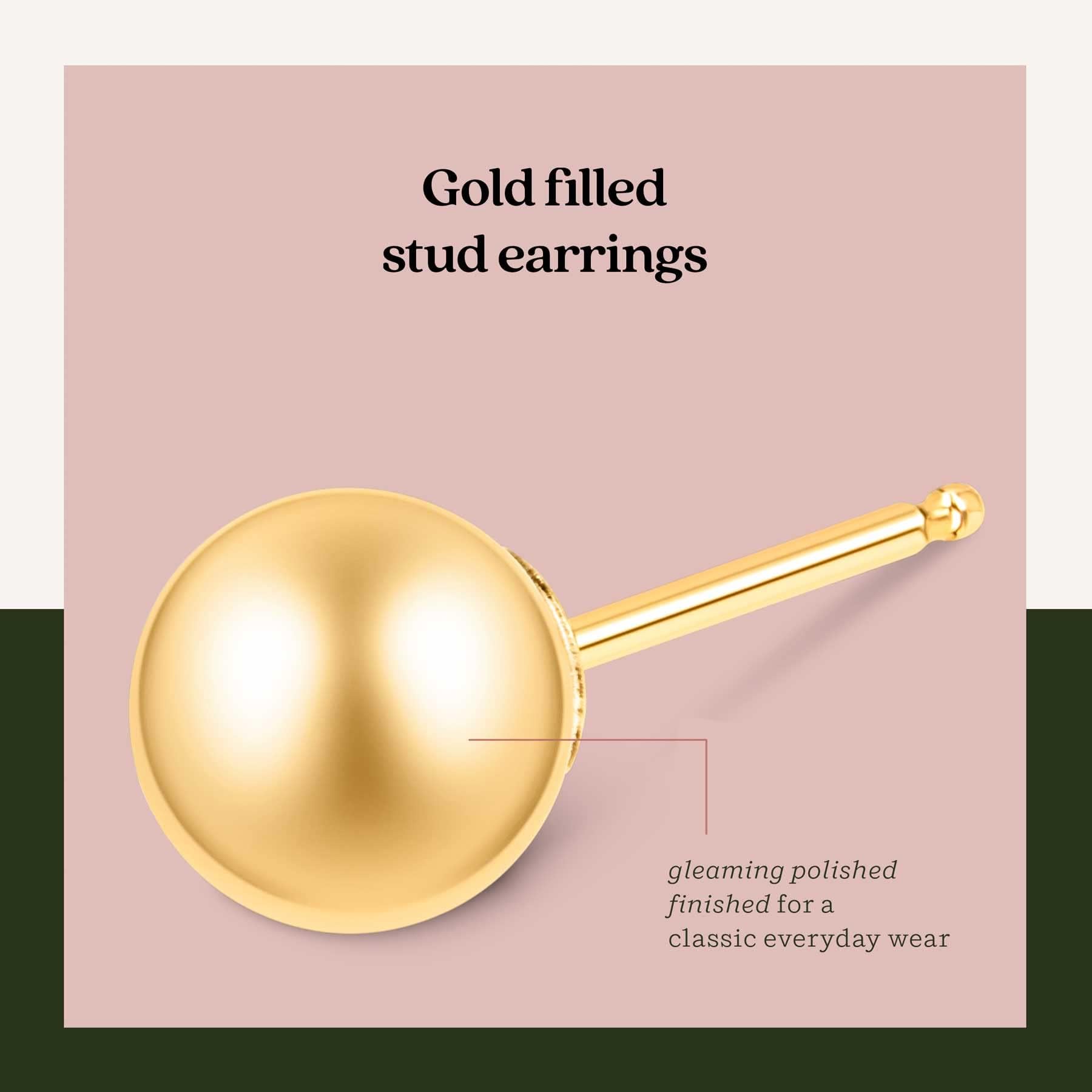 14K Gold Filled Earrings Round Ball Gold Studs Earrings for Women Gold Earrings | 3mm