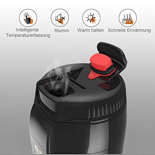 12V Car Travel Electric Kettle, Car Heating Mug with Anti-Spill Lid, Portable Coffee Travel Cup 20℃~90℃ Variable Temperature Control Kettle for Tea/Milk, 304 Stainless Steel Bottle, 70W Quick Heating