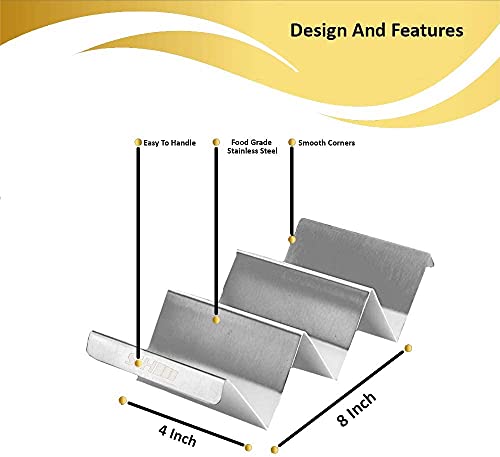 SIH Taco Holders –Taco Holders Set of 4, Oven and Grill Friendly Metal Taco Holder Stand - Dishwasher Safe and Easy to Use Taco Racks (4x8″)