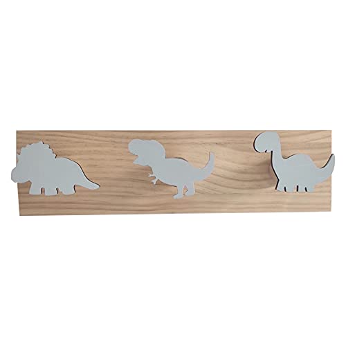 Coasta Kids Dinosaur Wall Mounted Coat Hooks Wooden Door Hanger for Boys Bedroom Nursery Playroom Decorations -Gray