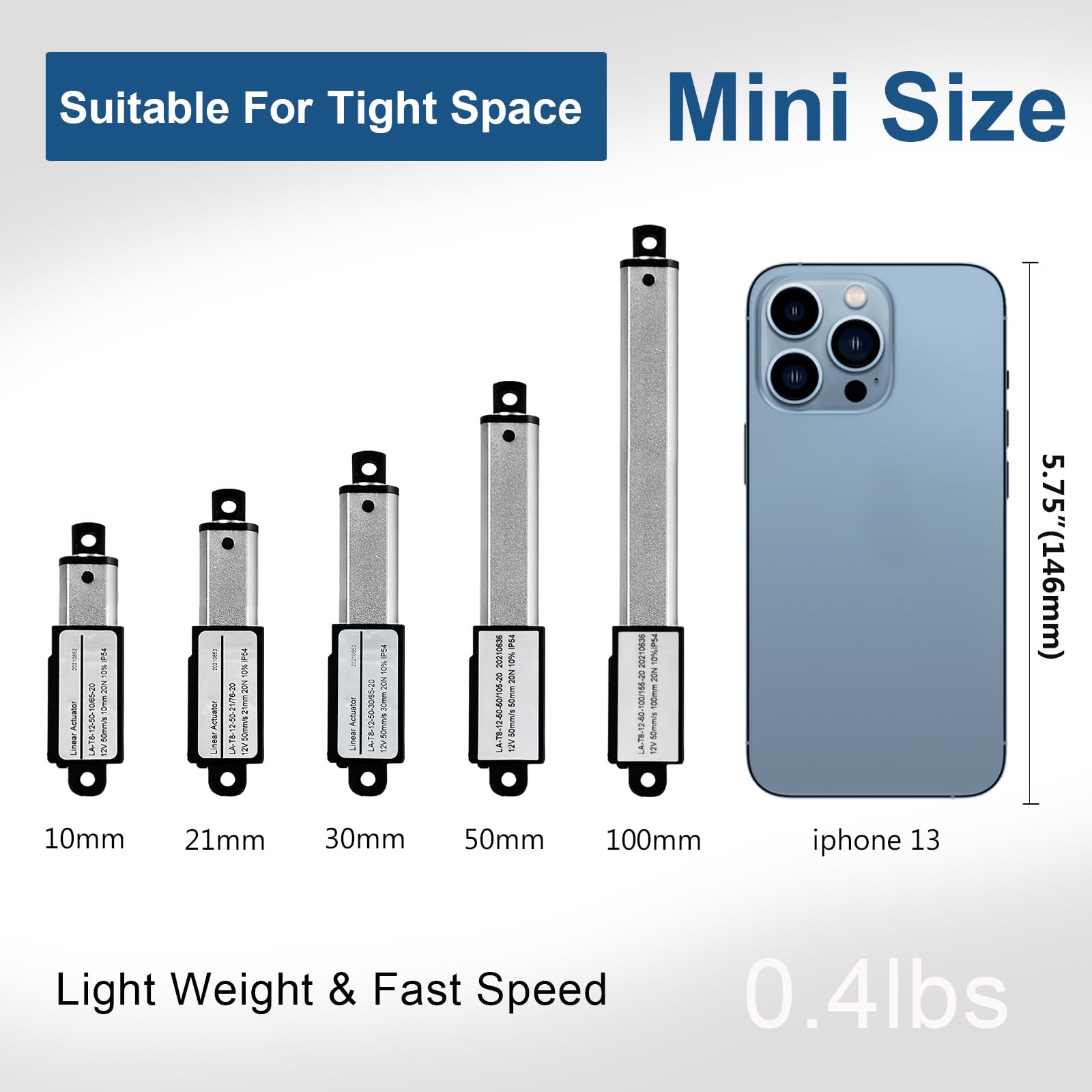 DC HOUSE Mini Electric Linear Actuator Stroke 2"–Force 4.5 lbs–12V | High-Speed 1.97"/sec–Weight 0.15KG Ideal for Intelligent Range Hood, Fan Blades, Cabinets, Window Opener, Robotics, Home Automation