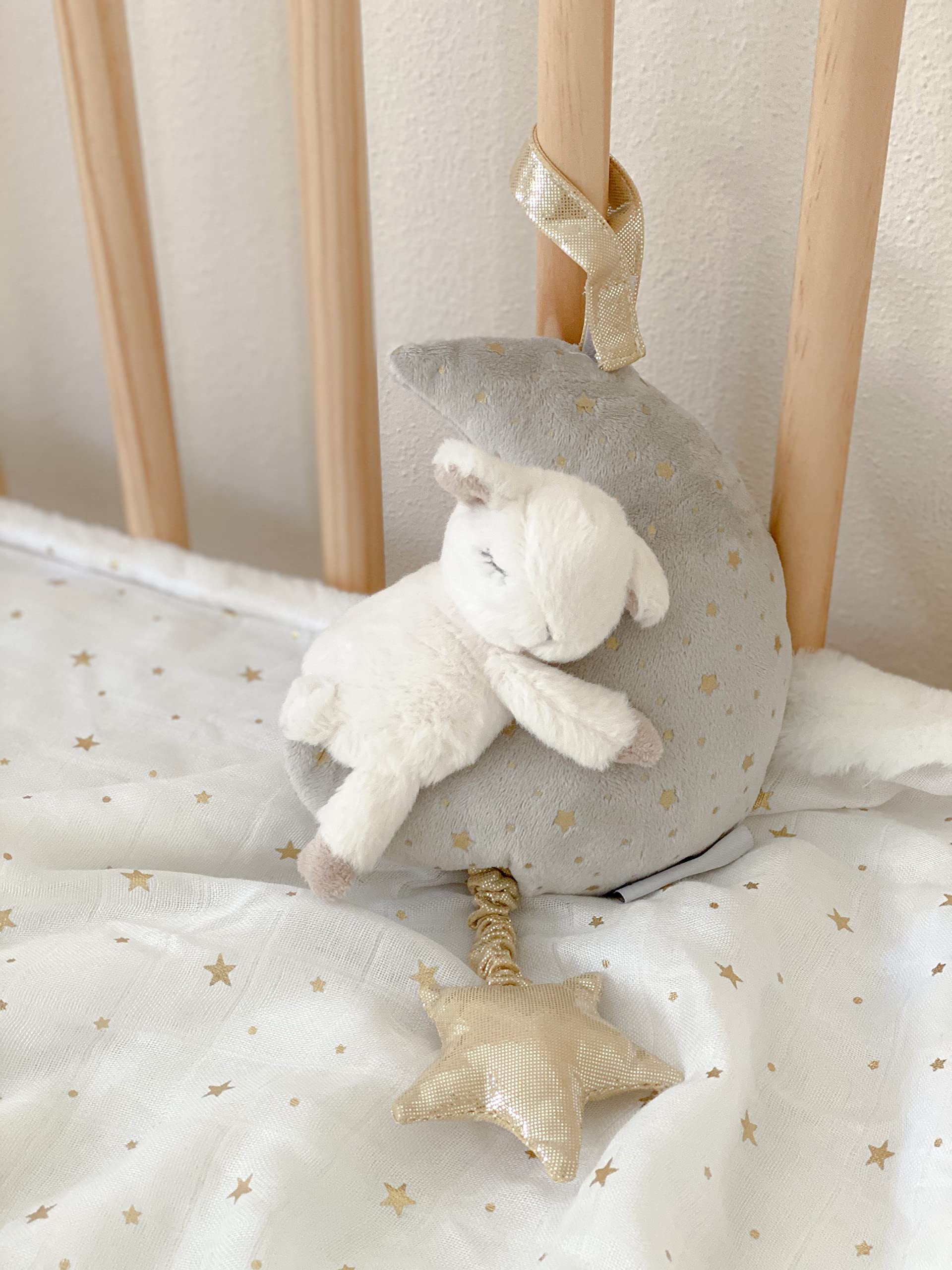 MON AMI Lamb and Moon Soft Plush Musical Toy β 12β, Nursery Mobile, Infant Toys, Soft Hanging Plush Stroller Toy, Musical Mobile for Cribs