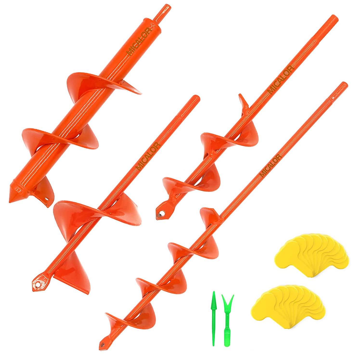 MICALOR Auger Drill Bit for Planting Set of 4, Garden Ground Earth Spiral Drill Bit for 3/8" Hex Drive Drill, Easy Bulb Auger for Post Hole Digger Flowers