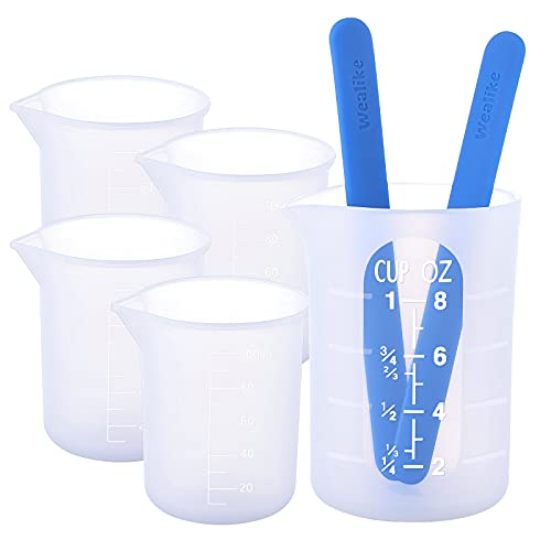 Silicone Measuring Cups for Epoxy Resin,1PCS 8oz Graduated Silicone Cup,4PCS 100ml Mixing Cups,2PCS Silicone Stire Sticks,for Epoxy Molds,Tumbler Making,Acrylic Paint Pouring Accessories