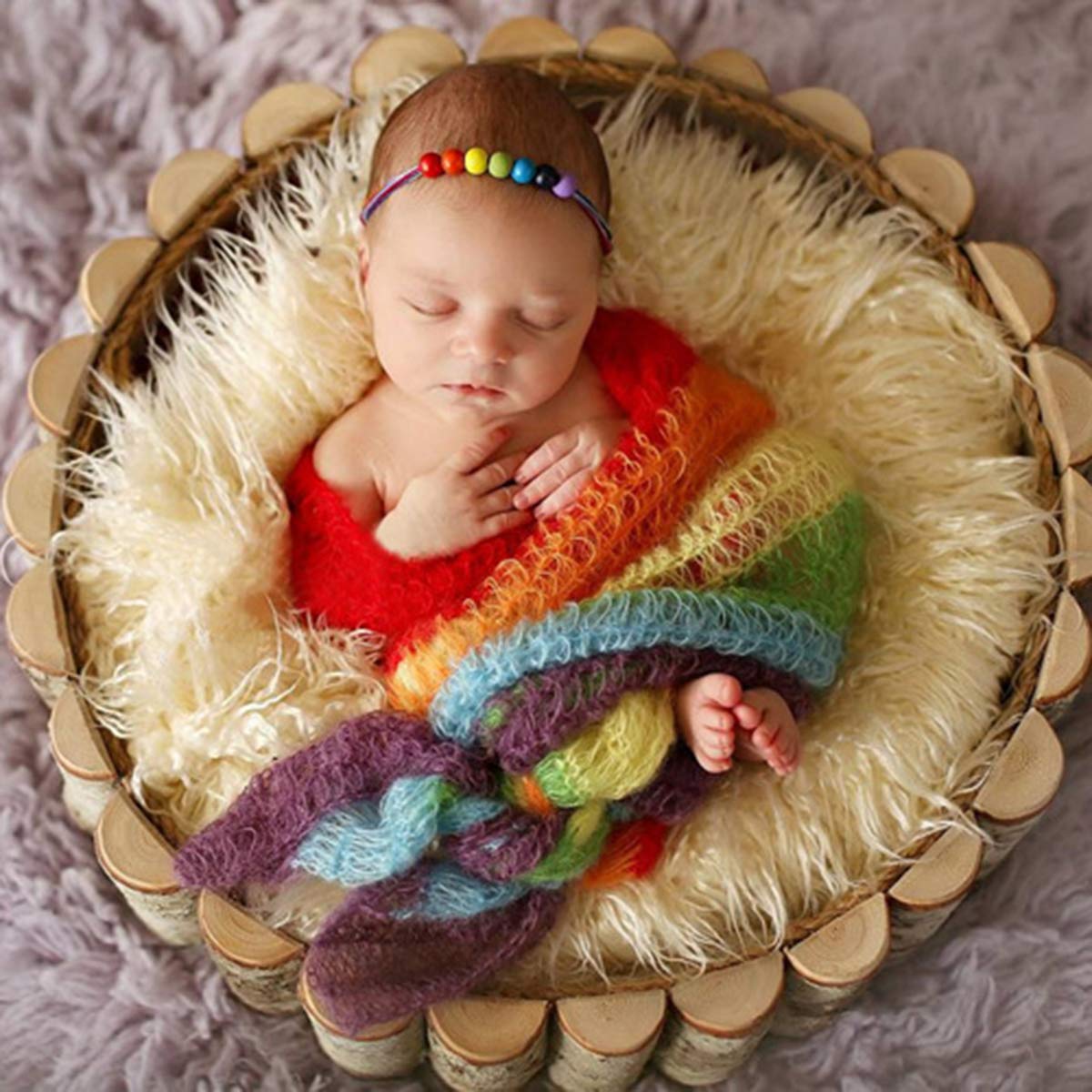 OhhGo Newborn Photography Props, Baby Rainbow Striped Wrap Photo Props Newborn Wraps Photography Stretch for Baby Boys and Girls Shower Gift(40x150CM/15.7x59IN)