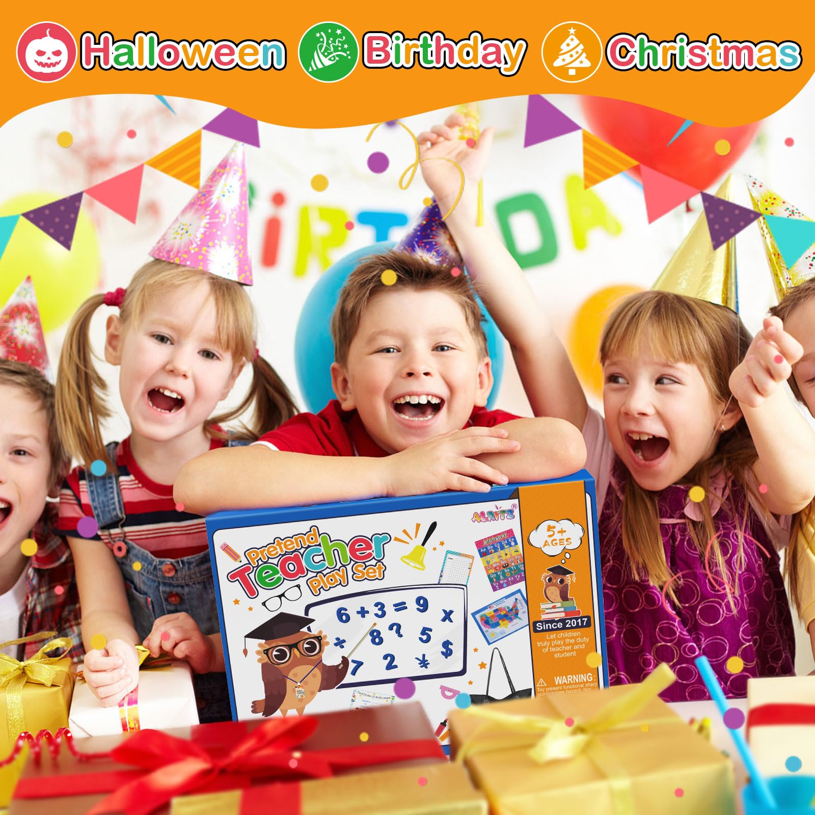 Alritz Pretend Play Teacher Set Classroom Learning Education Includes Reusable White Board Bell Clock and More, Be Teacher Student, for Boys Girls 5 6 7 8 9 10 11 12 Years Old