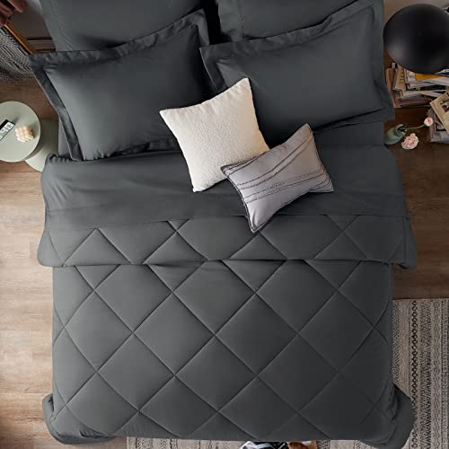 CozyLux Twin XL Size Comforter Set 5 Pieces Dark Grey Twin Extra Long Bed in a Bag for College Dorm All Season Bedding Sets with Comforter, Pillow Shams, Flat Sheet, Fitted Sheet and Pillowcases