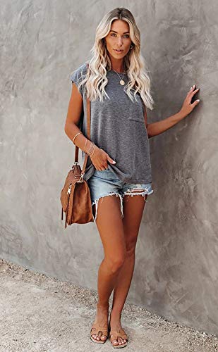 ANCAPELION Women’s Casual Summer Shirt Short Sleeve Cozy Grey Tunic T-Shirt Blouse Top Loose Fit Small